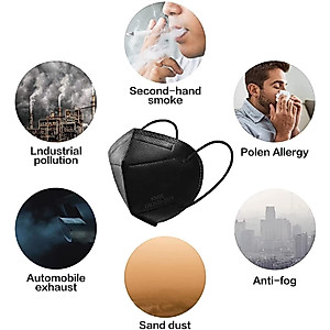 VERNASSA KN95 Face Mask 50 Pack, Individually Wrapped, 5-Ply Breathable Comfortable Safety Mask Filter Efficiency≥95% Against PM2.5 Black masks