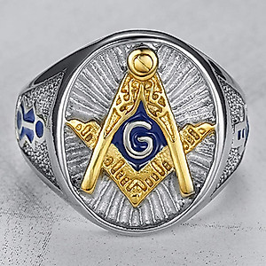 Jude Jewelers Stainless Steel Blue Gold Two Tone Masonic Master Mason Ring (Silver, 10.5)