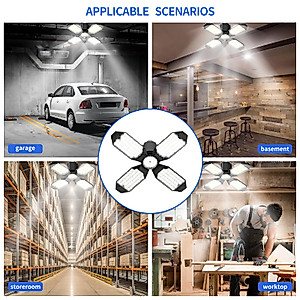 onffo LED Garage Light, 100W Deformable LED Garage Ceiling Lights, 10000 Lumen Ultra Bright LED Garage Light 4+1 Adjustable Panel, E26/E27 Socket, Shop Lights for Basement Workshop Barn Storage Room