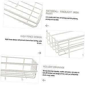 FONDOTIN 1 Set Wrought Iron Storage Rack Sink Drainer Basket Wire Bin Basket Under Desk Cable Organizer Wire Tray Cosmetic Tray Shampoo Holder Toiletry Storage Bracket Kitchen Wall Rack