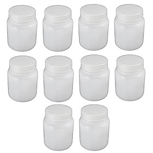 Othmro 10Pcs 300ml PE Plastic Lab Cylindrical Chemical Reagent Bottle, Wide Mouth Laboratory Reagent Bottle, Sample Sealing Liquid Storage Container for Food Store White