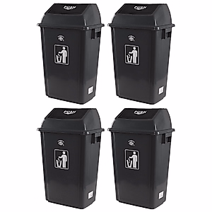 Knifefish 4 Pack Large Trash Can with Swing Lid, 15 Gallon Plastic Garbage Bins for Commercial Use, Grey