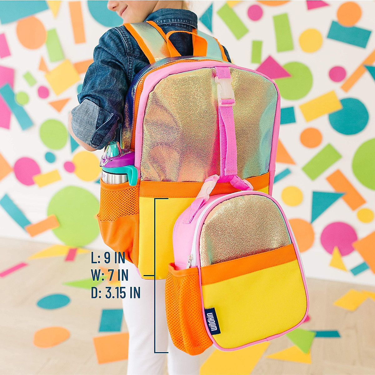 Wildkin Pack-it-All Kids Backpack Bundle with Clip-in Lunch Box (Orange Shimmer)