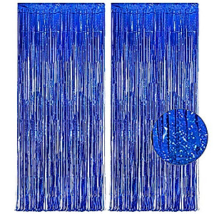 Dark Blue Tinsel Backdrop Streamers - GREATRIL Party Streamers Backdrop Foil Fringe Curtains for Birthday/Bachelorette/Bridal Shower/Wedding/Engagement Decorations - 1m x 2.5m - Pack of 2