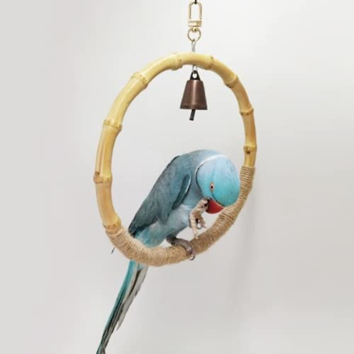 Hanging Bird Cage Swing Toy Natural Bamboo Parrot Perch Swing Hanging Bird Perch with Stand Small Wood Bird Toys Cockatiel Cage Accessory for Finch Budgie Conure (Large)