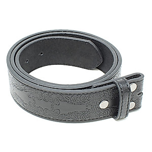BC Belts Leather Belt Strap with Tooled Western Floral Leaf Embossed Pattern 1.5" Wide with Snaps (Black-S)