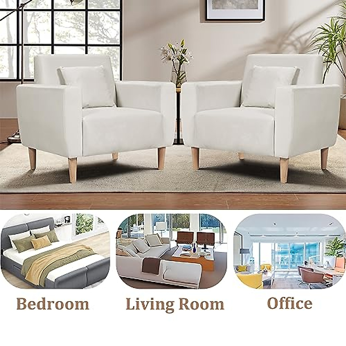 FREEHOMAE Polyester Accent Chair for Living Room, Square Arm Chair with Toss Pillow Comfy Single Sofa Club Chair for Small Space
