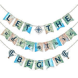 Yaaaaasss! Let the Adventure Begin Banner Adventure Awaits Bon Voyage Map Banner for Travel Themed Birthday Baby Shower Graduation Retirement Job Career Change Farewell Party Decorations Supplies