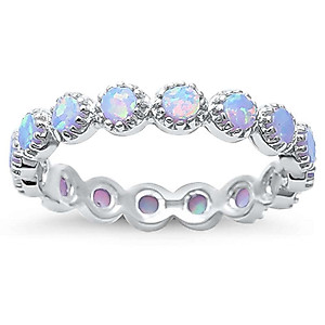 Oxford Diamond Co Sterling Silver Round Lab Created White Opal Eternity Ring Sizes 8