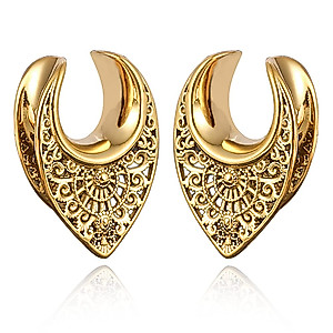 Casvort 2 PCS 8mm (0g) Hypoallergenic 316 Stainless Steel Gold Floral Saddle Hangers Tunnels Reverse Saddle Gauges Piercing Body Jewelry