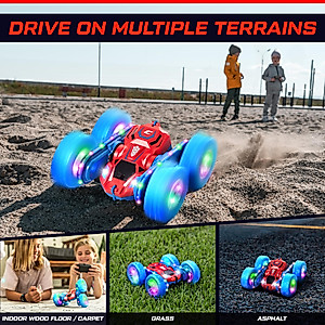 Force1 Cyclone LED Remote Control Car for Kids - Double Sided Fast RC Car with Bright LED Tires, Off-Road Crawler RC Stunt Car 360 Flips, Spins, Drifts; 2.4GHz Remote Control, 2 Rechargeable Batteries