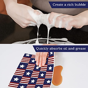 AnyDesign American Flag Swedish Dishcloth Stars Stripes 4th of July Kitchen Towels Reusable Washable Cotton Dish Towels for Independence Day Home Party Cleaning, 7 x 8, 4 Pack