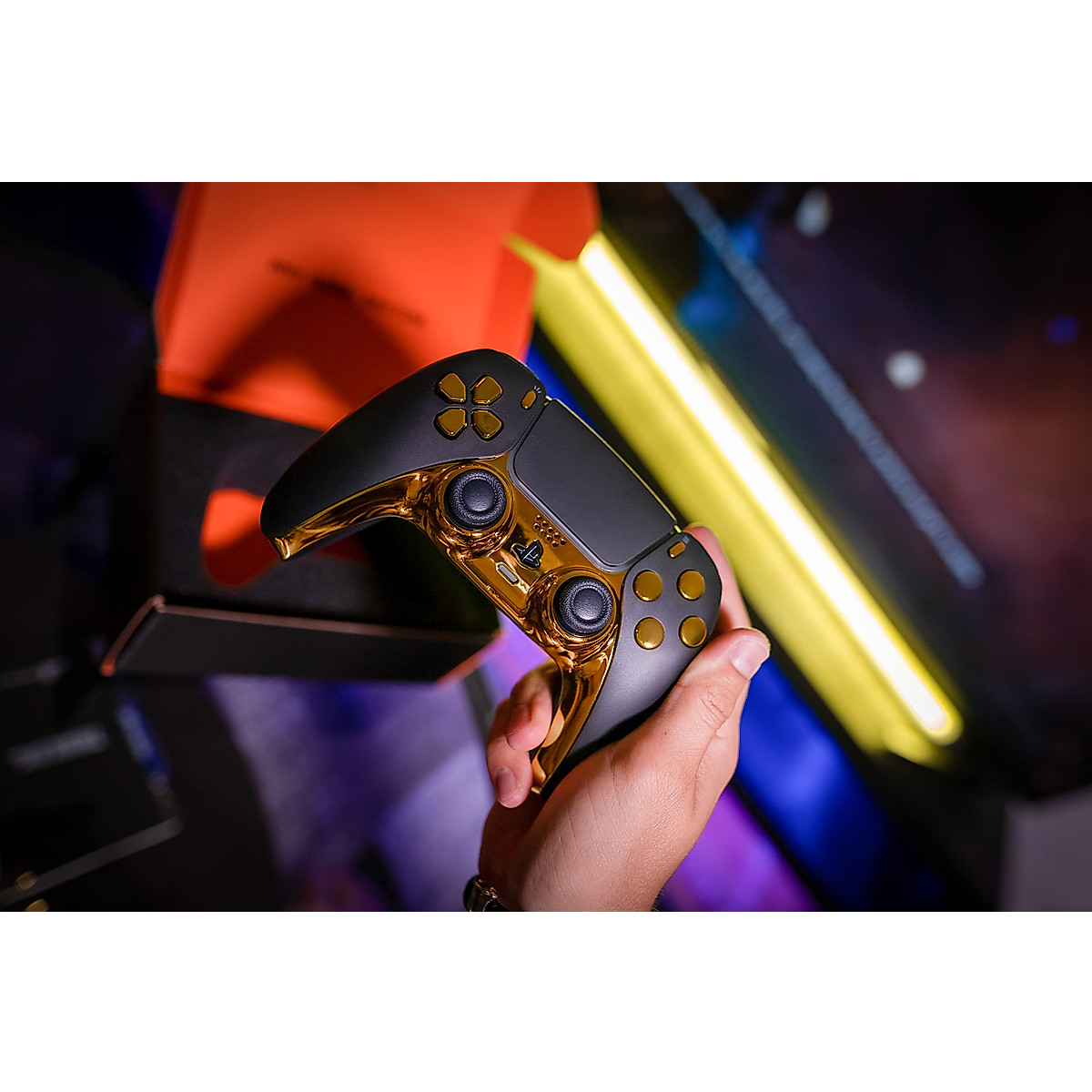 Custom Wireless UN-MODDED PRO Controller compatible with PS5 Exclusive Unique Design (Black/Gold)