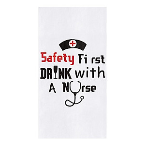 Beisseid Kitchen Dish Towels, Nurse Cap White Backdrop Dish Cloth Fingertip Bath Towels Cloth Drink with A Nurse Hand Drying Soft Cotton Tea Towel, 18x28in 1PC