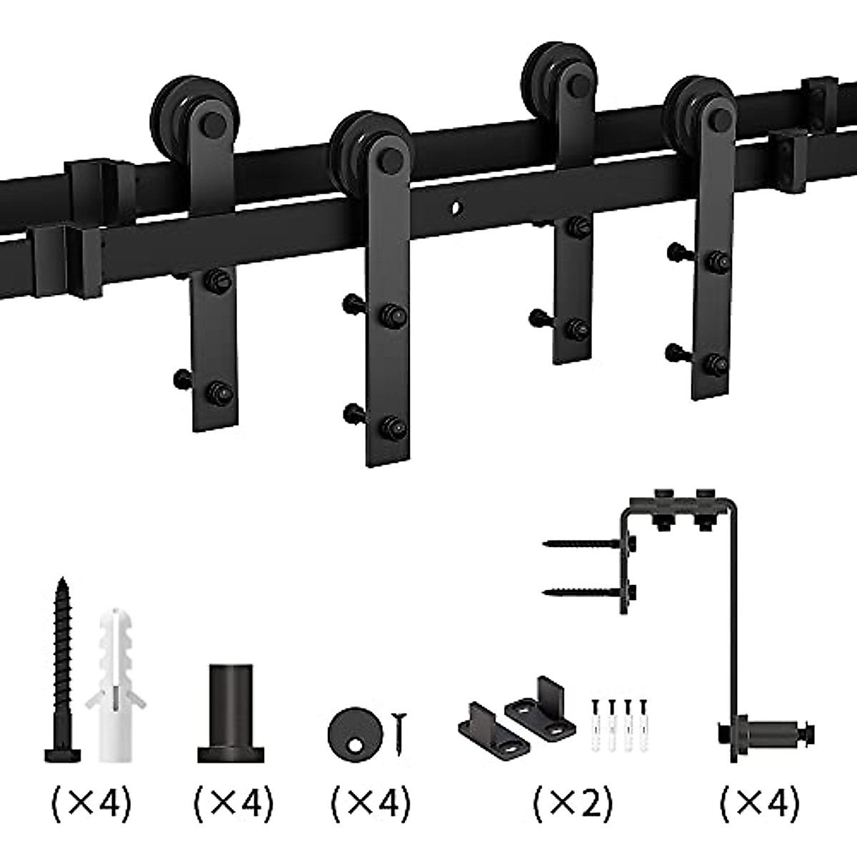 skysen 5.5FT Low Ceiling Heavy Duty Sliding Barn Door Hardware Double Track Bypass Double Door Kit Black(Bypass I Shape-2)