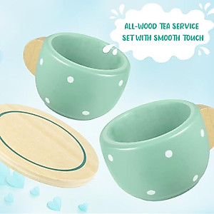 GAGAKU Wooden Tea Set for Little Girls,Wooden Toys Toddler Tea Set Play Kitchen Accessories for Kids Pretend Play Food Playset for Kids Tea Party 15Pcs