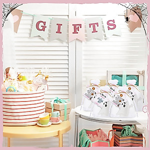 MTLEE 25 Sets Halloween Baby Shower Favors Cute Ghost Candles Unscented Ghost Candles Mini Thank You Cards Organza Bags with Twine for Halloween Baby Shower Gender Reveal Party Favors (Pink)