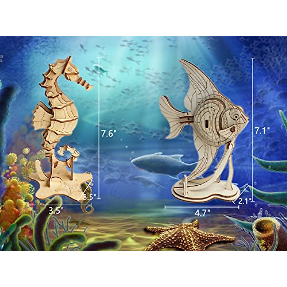 3D Wooden Sea Animal Puzzle - 6 Piece Set Wood Sea Animals Skeleton Assembly Model Kits - Wooden Crafts DIY Brain Teaser Puzzle - STEM Toys Gifts for Kids and Adults Teens Boys Girls