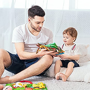 Jollybaby Soft Baby Cloth Books, Crinkle Tail Book, Sensory Teething Books for Babies, Infants & Toddler, Early Children Development Interactive Baby Girl & Boy Toys Gift(Jungly)