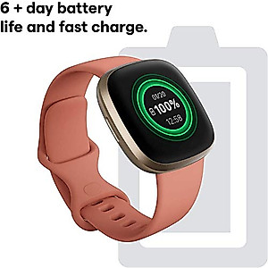 Fitbit Versa 3 Health & Fitness Smartwatch with GPS, 24/7 Heart Rate, Alexa Built-in, 6+ Days Battery, Pink/Gold, One Size (S & L Bands Included)