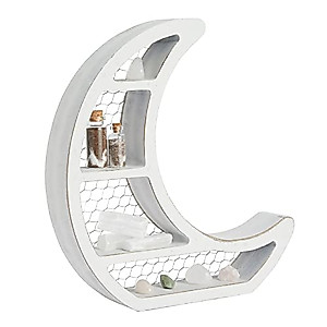 Farmlyn Creek Small Wooden Crescent Moon Shelf for Crystals and Essential Oils, Rustic Home Decor for Nursery, White (10.7 x 11.2 x 2 in)