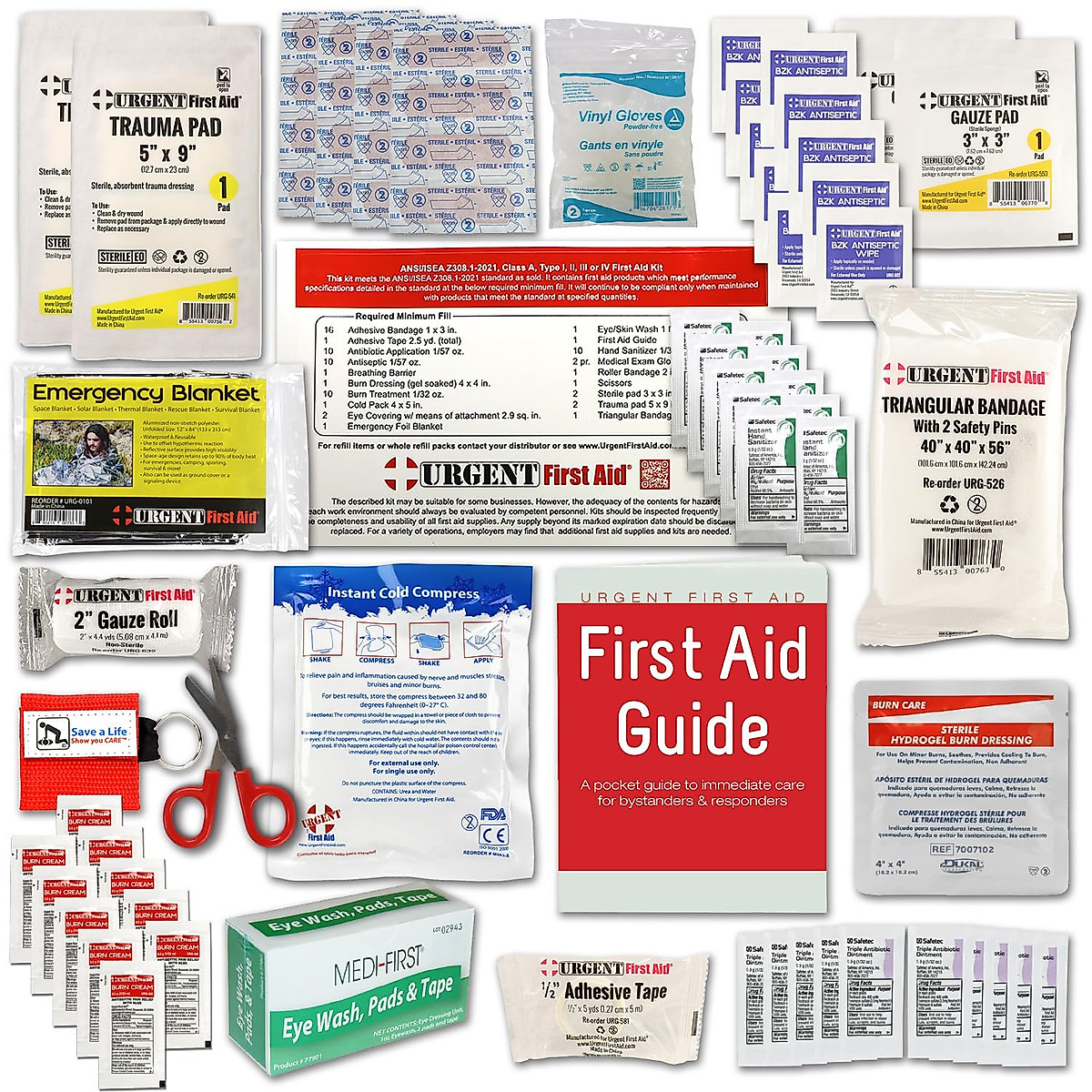 OSHA & ANSI First Aid Kit Refill/Upgrade, 25 Person, 78 Pieces, ANSI 2021 Class A for Office, Business, Home or car Boxes and cabinets: Fill Your kit or use to Upgrade to Current regulations