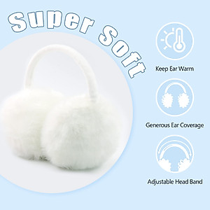 FSTEOE Winter Ear Muffs Women Warm Earmuffs Girls Ear Warmer Soft Plush Outdoor Plush Adjustable Ear Cover (White)