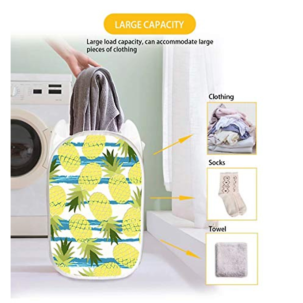 GOSTONG Pop Up Laundry Hamper Foldable Mesh Laundry Basket Collapsible Portable Mesh Clothes Hamper Home Organization with Pocket,Cute Sloth