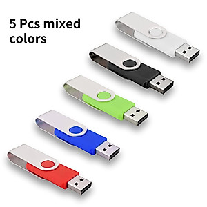 5 Pack 64GB USB Flash Drives, USB 2.0 Thumb Drives Jump Drive Pen Drive Bulk Memory Sticks Zip Drives Swivel Design (64G, 5Pcs, Mixed Color)