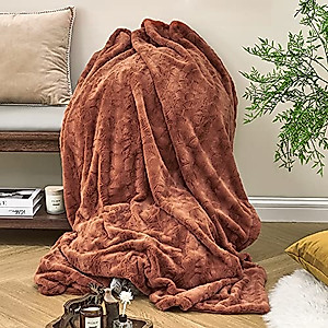 Krifey Throw Blanket, Super Soft Fluffy Luxury Minky Blanket Warm Comfy Faux Fur Bed Throw Camel 50" x 60"