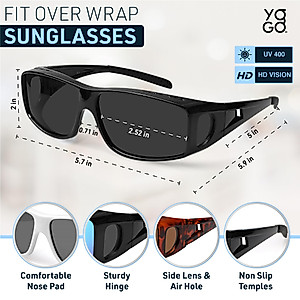 Yogo Vision Fit Over Wrap Sunglasses Polarized Lens Wear Over Eyeglasses 100% UV Protection for Men and Women