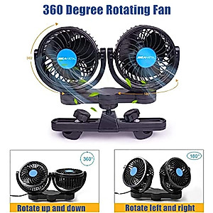 SEAMETAL Car Fan for Back Seat, Car Seat Fan Cigarette Lighter, Fan for Car 12V Headrest Black 4inches (Clip+Hook)