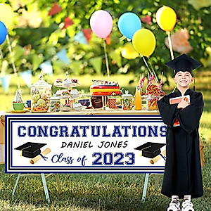 Graduation Banner 2023 Personalized Name Blue Graduation Decorations Large Congratulations Banner With A Marker Pen Class of 2023 Banner Yard Sign for Graduation Party 59x19.7 Inch