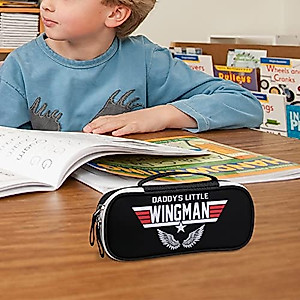 Daddy's Little Wingman PU Leather Pencil Pen Case Organizer Travel Makeup Handbag Portable Stationery Bag