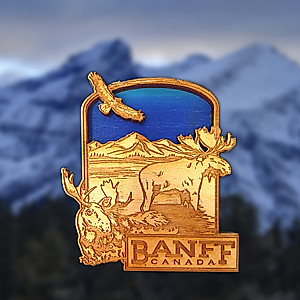 Banff National Park Souvenir Magnet, Collectible Wood Carved Canadian Magnets for Fridge, Whiteboard, Vacation Keepsake, 3 Inches