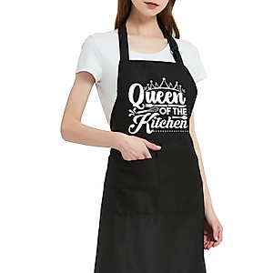 OzosKeiw Cooking Aprons for Women with Pockets, Funny Queen of the Kitchen Apron, Grilling BBQ Chef gifts for Mother Mom Wife