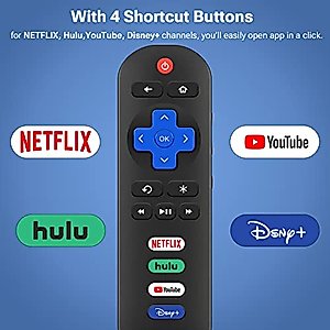 Gvirtue Remote Control Replacement for All Roku TV, Compatible for TCL, Hisense, Sharp, Insignia, ONN, Element, Westinghouse, Philips Roku Series Smart TVs, with Netflix, Hulu, YouTube, Disney+