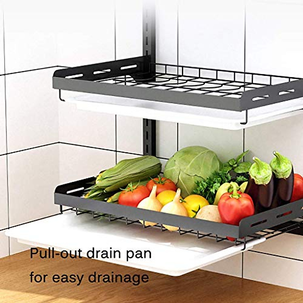 FEHUN Sinks,3-Layer Wall-Mounted Dish Drying Rack，Kitchen Rack,201 Stainless Steel Kitchen Dish Rack Drain Rack with Drain Tray