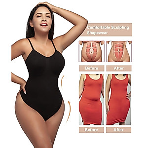 SHAPERX Women's Shapewear Bodysuit Tummy Control Body Shaper Seamless Sculpting Snatched Waist Body Suit,SZ5215-Black-S/M