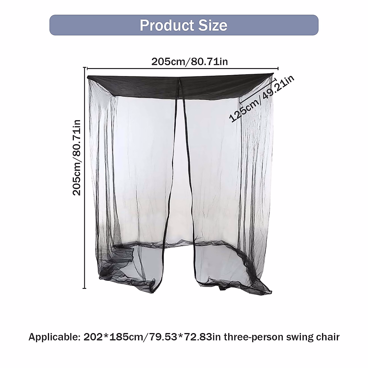 Garden Netting Patio Net for 3 Person Swing Chair, Waterproof Top Cloth Mesh Netting with Zipper,Breathable Roof Tent, Rectangle Outdoor Screen Tent
