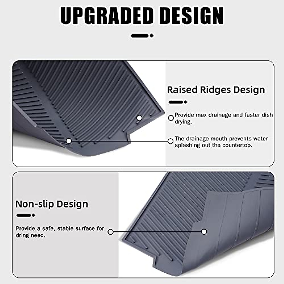 MAOSGO Dish Drying Mat for Kitchen Counter, Silicone Large Dish Drying Pad, Easy Clean Non-slipping Heat Resistant Dish Rack Mat, Foldable Dish Drain Mat Sink Mat, Gray