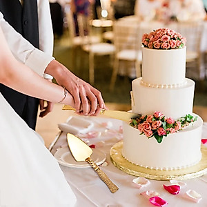 Yesland Wedding Cake Knife and Server Set of 2, Vintage Engraved Gold Cake Cutting Utensils for Wedding Bridal, Anniversary, Birthday, Christmas Gift