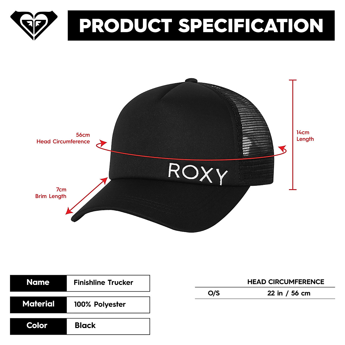 Roxy womens Finishline Trucker Hat Baseball Cap, Anthracite 20, One Size US