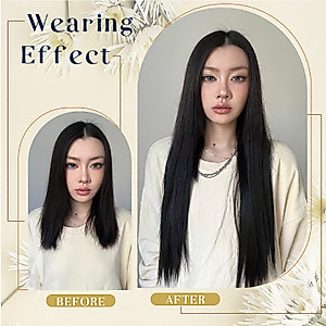 FnyPretty Straight Hair Extensions Long Dark Brown Clip in Hair Extensions for Women Fluffy and no Tangled