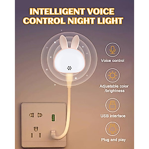 ESPETIO Smart Voice USB Reading Lamp,Mini Night Light for Laptop Keyboard, 3 Color Temperature 360° Flexible Gooseneck Desk Lamp for Bedroom Nursery Kids Room Study Office