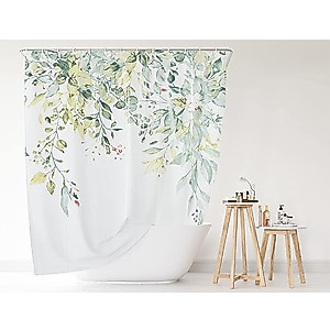 Funnytree 72x72 Inch Green Eucalyptus Shower Curtain Set with 12 Hooks - Lightweight, Water-Repellent for Bathrooms, Bathtubs