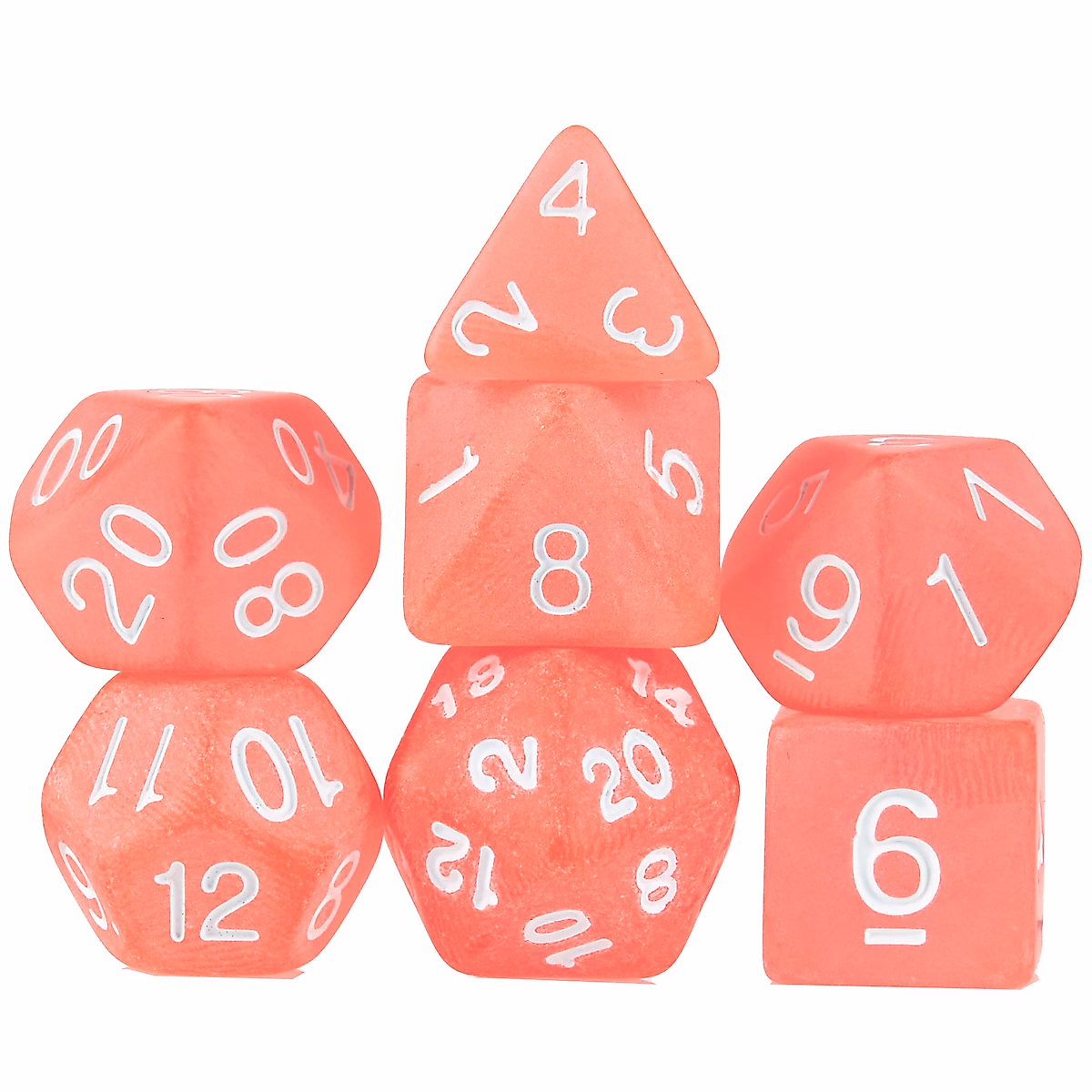 Wiz Dice Forge Embers Set of 7 Polyhedral Dice, Semi-Translucent Matte Finish Hunter Orange Tabletop RPG Dice with Clear Display Box
