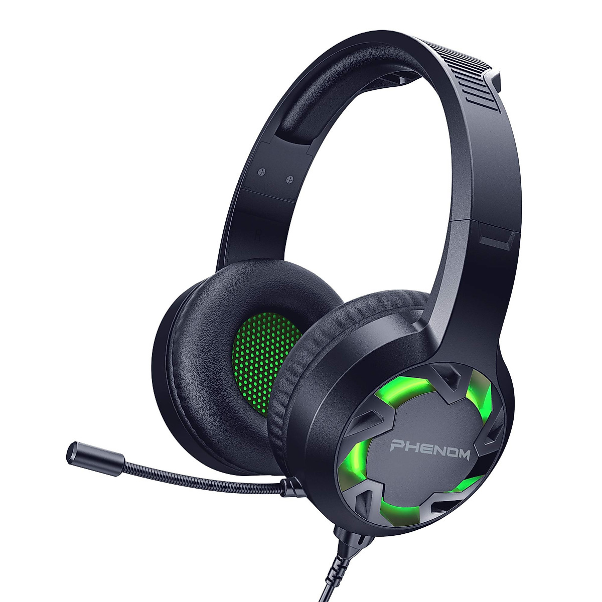 Phenom EXPO3 Stereo Gaming Headset for PS4, Xbox, Tablet or Smartphone, Noise Cancelling Headphones with Boom Mic and LED Glow Lights (Green)