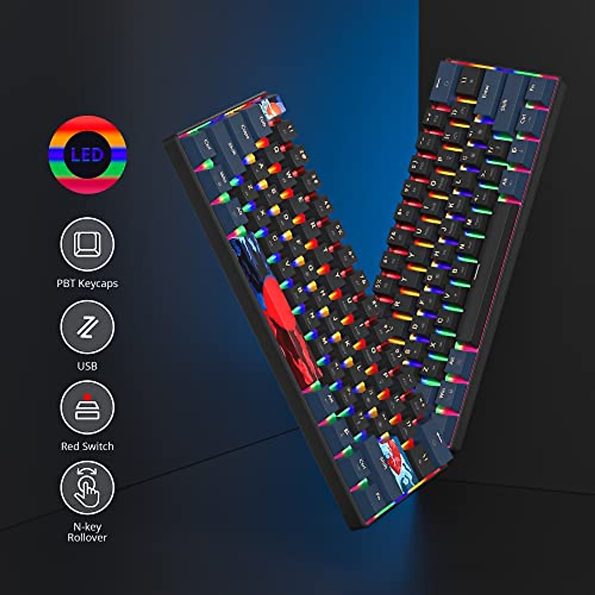 Taeeiancd Gaming Keyboard 60 Percent Mechanical with Linear Red Switch, 60% Wired Ultra-Compact Mini Keyboard Rainbow with PBT Keycaps for Ps4/Ps5/Xbox