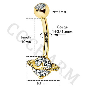COCHARM 14k Gold Belly Button Rings 14G Saturn Yellow Gold Belly Rings for Women Dainty Belly Piercing Jewelry
